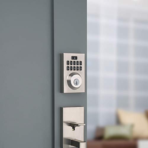 Kwikset 99140-019 SmartCode 914 Modern Contemporary Smart Lock Keypad Electronic Deadbolt With SmartKey Security and Z-Wave Plus, Satin Nickel