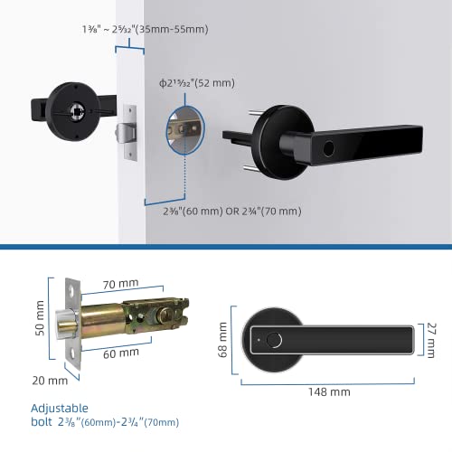 KUCACCI Smart Door Lock, Fingerprint Door Lock, Smart Locks Front Door, Smart Door Knob, Digital Door Lock, Bluetooth Door Lock, Smart Lever Door Lock for Bedroom Office Home(2nd Gen Black)