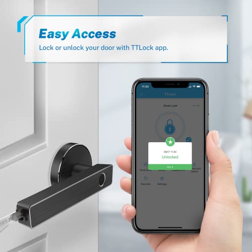 KUCACCI Smart Door Lock, Fingerprint Door Lock, Smart Locks Front Door, Smart Door Knob, Digital Door Lock, Bluetooth Door Lock, Smart Lever Door Lock for Bedroom Office Home(2nd Gen Black)