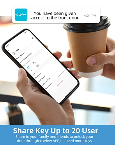 LaView Smart Lock + Connect Wi-Fi Bridge, Enabled Connect WiFi & Bluetooth Smart Door Lock, Wireless & Keyless Entry Door Lock, Fits Your Existing Deadbolt, Compatible with Alexa & Google Assistant