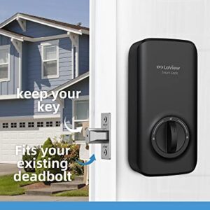 LaView Smart Lock + Connect Wi-Fi Bridge, Enabled Connect WiFi & Bluetooth Smart Door Lock, Wireless & Keyless Entry Door Lock, Fits Your Existing Deadbolt, Compatible with Alexa & Google Assistant