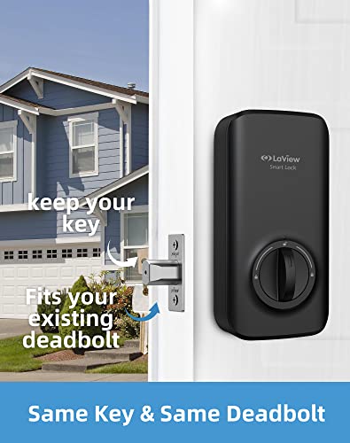 LaView Smart Lock + Connect Wi-Fi Bridge, Enabled Connect WiFi & Bluetooth Smart Door Lock, Wireless & Keyless Entry Door Lock, Fits Your Existing Deadbolt, Compatible with Alexa & Google Assistant