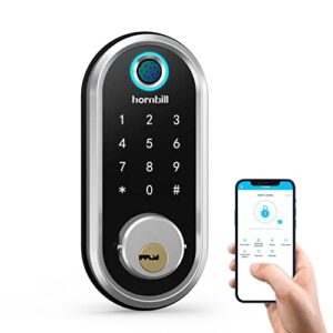 security smart deadbolt, hornbill keyless entry door lock with biometric fingerprint, bluetooth electronic smart lock with keypad, app control, work with alexa for front door, bedroom, apartment