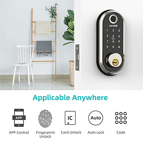 Security Smart Deadbolt, Hornbill Keyless Entry Door Lock with Biometric Fingerprint, Bluetooth Electronic Smart Lock with Keypad, App Control, Work with Alexa for Front Door, Bedroom, Apartment