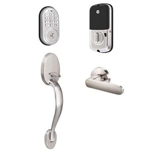 yale security b-yrd216-zw-jx-619 yale assure lock z-wave with jamestown works with ring alarm, smartthings, and wink smart keypad deadbolt with matching handleset, satin nickel