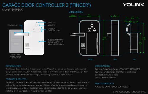 YoLink 1/4 Mile World's Longest Range Smart Wireless Garage Door Opener, App Control, Compatible with Alexa IFTTT, YoLink Hub Required