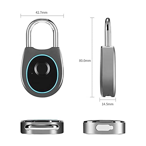 Fingerprint Padlock Keyless Smart Touch Metal Warteoof IP65 Anti-Theft Intelligent for Sports Gym School Out Door Fence Hasp Storage Backpack Suitcase Luggage Grey