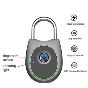 Fingerprint Padlock Keyless Smart Touch Metal Warteoof IP65 Anti-Theft Intelligent for Sports Gym School Out Door Fence Hasp Storage Backpack Suitcase Luggage Grey