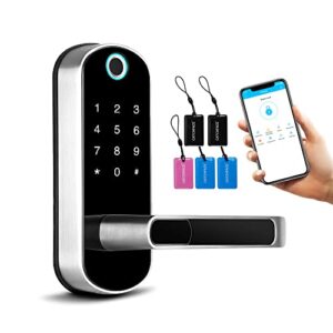 smart lock,tfx1 bluetooth enabled fingerprint and touchscreen electronic door lock|ttlock app unlock|keyless entry|auto lock|fingerprint door lock for home office apartment hotel garage school(silver)