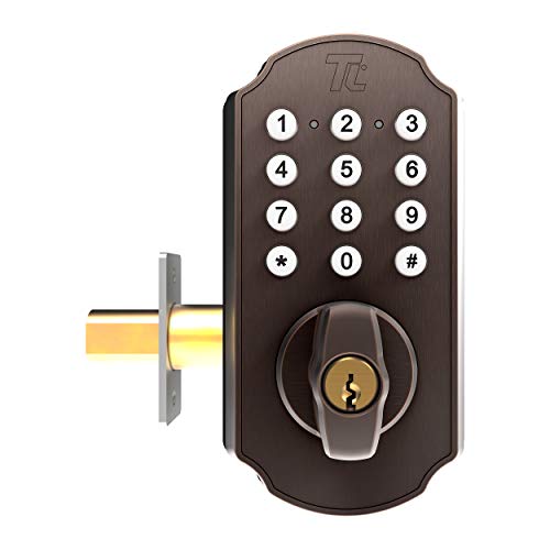 TURBOLOCK TL115 Smart Lock with Keypad and Voice Prompts | Digital Deadbolt w/ App for Unlimited eKeys | Code Disguise, Backup Keys + Micro-USB Port — Ready for Thicker Doors (IP65) (Bronze)