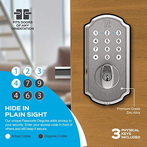 TURBOLOCK TL115 Smart Lock with Keypad and Voice Prompts | Digital Deadbolt w/ App for Unlimited eKeys | Code Disguise, Backup Keys + Micro-USB Port — Ready for Thicker Doors (IP65) (Bronze)