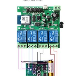 MHCOZY WiFi RF Relay Switch,Set to emulate Both pushbutton with Inching Mode and switches with Self-Locking Mode,WiFi Remote and Voice Control Garage gate Fireplace (Smart Life app, 4CH)