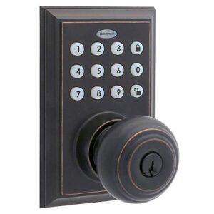 honeywell safes & door locks ble electronic entry knob with keypad, square faceplate, oil rubbed bronze