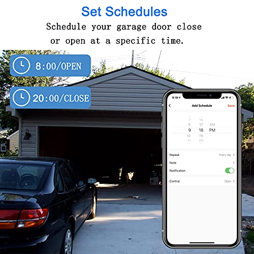 Smart Garage Door Opener WiFi - Wireless Remote Controller Switch,Compatible with Alexa Google Assistant Siri, Tuya Smart Life APP Smartphone Control, No Hub Required