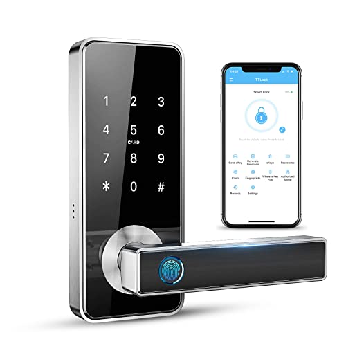 Tiffane Smart Lever Door Lock with Keypad Fingerprint Door Lock Keyless Entry Door Lock Bedroom Door Lock Security for Smart Home Office(Silver)