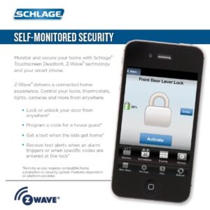 Schlage Z-Wave Connect Century Touchscreen Deadbolt with Built-In Alarm, Satin Chrome, BE469 CEN 626, Works with Alexa via SmartThings, Wink or Iris