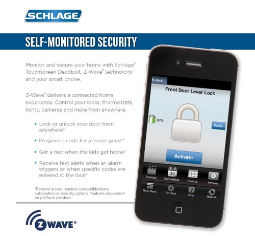 Schlage Z-Wave Connect Century Touchscreen Deadbolt with Built-In Alarm, Satin Chrome, BE469 CEN 626, Works with Alexa via SmartThings, Wink or Iris