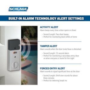 Schlage Z-Wave Connect Century Touchscreen Deadbolt with Built-In Alarm, Satin Chrome, BE469 CEN 626, Works with Alexa via SmartThings, Wink or Iris