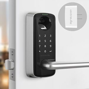 ultraloq lever, wifi smart lock with bridge, heavy duty 5-in-1 keyless entry door locks, fingerprint lock with keypads and voice guide, smart door lock for front door, home and office