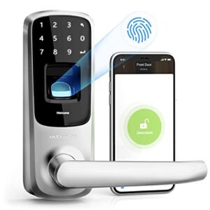 ultraloq ul3 bt 2nd gen smart lock (satin nickel), 5-in-1 keyless entry door lock with bluetooth, biometric fingerprint and touch digital keypad, smart door lock latch edition