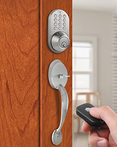 MiLocks BXF-02SN Digital Deadbolt Door Lock and Passage Handleset Combo with Keyless Entry via Remote Control and Keypad Code for Exterior Doors, Satin Nickel