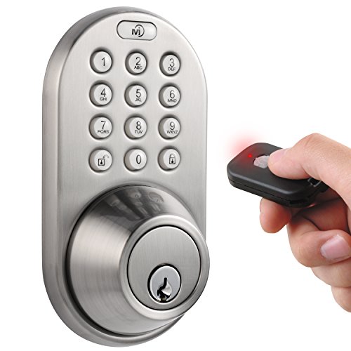 MiLocks QF-02SN Keyless Entry Deadbolt Door Lock with Electronic Digital Keypad and RF Remote Control, Satin Nickel