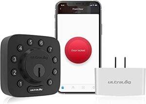 ultraloq u-bolt smart lock with bridge wifi adaptor, 5-in-1 keyless entry door lock with wifi, bluetooth and keypad, smart door lock front door – black