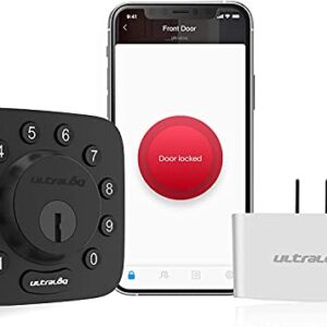 ULTRALOQ U-Bolt Smart Lock with Bridge WiFi Adaptor, 5-in-1 Keyless Entry Door Lock with WiFi, Bluetooth and Keypad, Smart Door Lock Front Door - Black