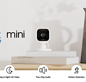 Blink Mini – Compact indoor plug-in smart security camera, 1080p HD video, night vision, motion detection, two-way audio, easy set up, Works with Alexa – 2 cameras (White)