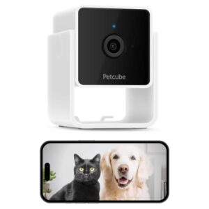 petcube cam indoor wi-fi pet and security camera with phone app, pet monitor with 2-way audio and video, night vision, 1080p hd video and smart alerts for ultimate home security