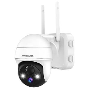 2k security camera outdoor wireless wifi with 360° ptz, zumimall battery powered wireless cameras for home surveillance, spotlight & siren/pir detection/3mp color night vision/2-way talk/ip66/cloud/sd