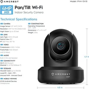 Amcrest 4MP ProHD Indoor WiFi Camera, Security IP Camera with Pan/Tilt, Two-Way Audio, Night Vision, Remote Viewing, 4-Megapixel @30FPS, Wide 90° FOV, IP4M-1041B (Black)