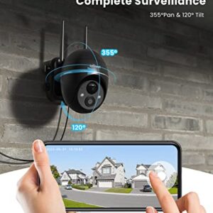 ieGeek Security Cameras Wireless Outdoor, 2K Solar Security Camera System 360° PTZ with Spotlight & Siren, 2.4Ghz Outdoor Security Cameras,Color Night Vision, Work with Alexa, PIR, 2-Way Talk, IP65