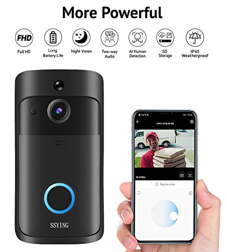 Video Doorbell Camera HD WiFi Doorbell Wireless Operated Motion Detector Audio & Speaker Night Vision for iOS&Android