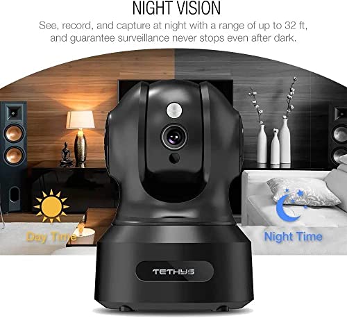 TETHYS Wireless Security Camera 1080P Indoor [Work with Alexa] Pan/Tilt WiFi Smart IP Camera Dome Surveillance System w/Night Vision,Motion Detection,2-Way Audio,Cloud for Home,Business, Baby Monitor