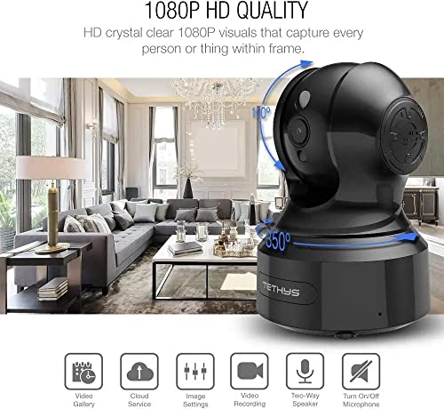 TETHYS Wireless Security Camera 1080P Indoor [Work with Alexa] Pan/Tilt WiFi Smart IP Camera Dome Surveillance System w/Night Vision,Motion Detection,2-Way Audio,Cloud for Home,Business, Baby Monitor