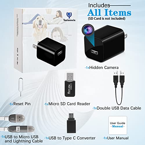 Tusionwin Hidden Camera - Spy Camera Charger - Mini Spy Camera 1080p - USB Charger Camera - Hidden Spy Camera - Hidden Nanny Cam - Hidden Spy Cam - Hidden Cam - Surveillance Camera No WiFi Needed