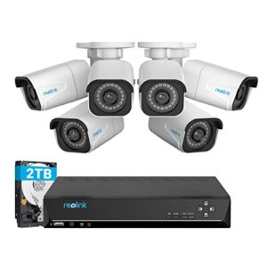 reolink 4k security camera system, 6pcs h.265 poe wired bullet 4k cameras with person vehicle detection, 4k/8ch nvr recorder with 2tb hdd for 24-7 recording, rlk8-800b6