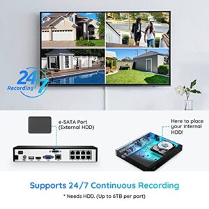 REOLINK 4K Security Camera System, 6pcs H.265 PoE Wired Bullet 4K Cameras with Person Vehicle Detection, 4K/8CH NVR Recorder with 2TB HDD for 24-7 Recording, RLK8-800B6