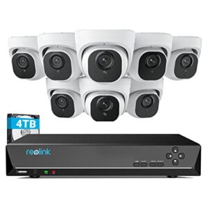 reolink 4k security camera system, rlk16-800d8, 8pcs h.265 4k poe security cameras wired with person vehicle detection, 8mp/4k 16ch nvr with 4tb hdd for 24-7 recording