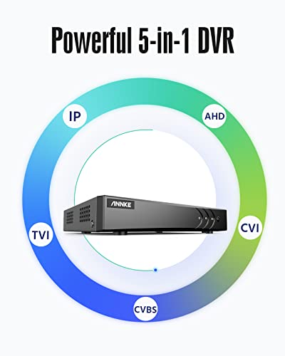 ANNKE 8 Channel 5MP Lite Security DVR Recorder with 1TB Hard Drive, H.265+ Hybrid 5-in-1 Surveillance DVR, Human & Vehicle Detection, Supports 8CH Analog and 2 IP Cameras for 24/7 Home CCTV