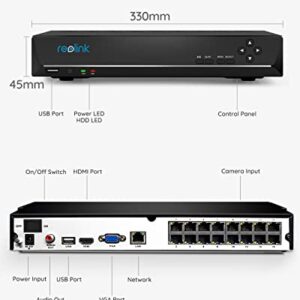 REOLINK 4K 16 Channel Network Video Recorder for Security Camera System, Work With 4K/5MP/4MP HD Reolink IP Cameras PoE NVR, 24/7 Recording to Pre-Installed 4TB Hard Drive, RLN16-410-4TB