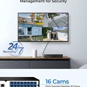 REOLINK 4K 16 Channel Network Video Recorder for Security Camera System, Work With 4K/5MP/4MP HD Reolink IP Cameras PoE NVR, 24/7 Recording to Pre-Installed 4TB Hard Drive, RLN16-410-4TB