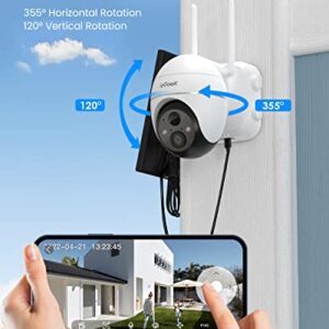 ieGeek Security Camera Outdoor, 2K Wireless WiFi 360°PTZ Camera, Solar Security Camera Battery Powered,Surveillance Camera with Spotlight/Siren/Motion Detection/3MP Color Night Vision,Works with Alexa