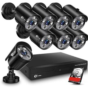 xvim 8ch 1080p wired security camera system with 1tb hard drive, 8pcs hd outdoor home surveillance cameras night vision remote access motion alert