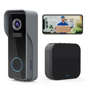 ZUMIMALL 2K FHD Doorbell Camera Wireless, WiFi Video Doorbell Camera with Chime, IP66 Waterproof, Motion Detection, Night Vision, 2-Way Audio, Local & Cloud Storage, 2.4G WiFi, 30s Voice Message