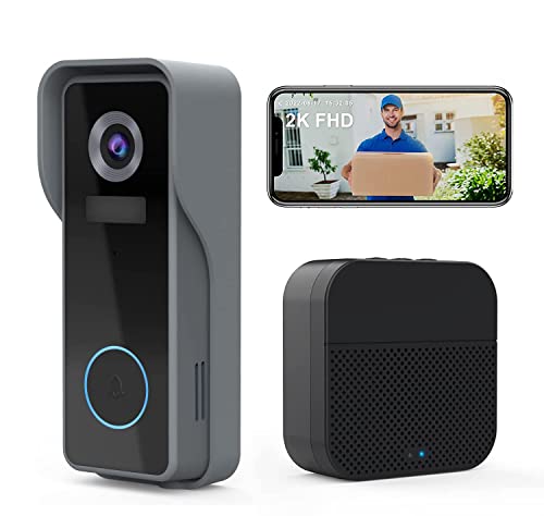 ZUMIMALL 2K FHD Doorbell Camera Wireless, WiFi Video Doorbell Camera with Chime, IP66 Waterproof, Motion Detection, Night Vision, 2-Way Audio, Local & Cloud Storage, 2.4G WiFi, 30s Voice Message