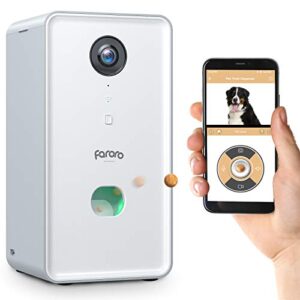 faroro dog camera with treat dispenser, 2.4g wifi pet camera with two way audio and 1080p full hd night vision for treat tossing and monitoring your pet remotely