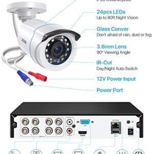 ZOSI H.265+1080p Home Security Camera System,5MP-Lite 8 Channel CCTV DVR Recorder with Hard Drive 1TB and 4 x 1080p Weatherproof Bullet Camera Outdoor Indoor with 80ft Night Vision, Motion Alerts