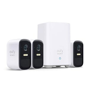 eufy security, eufycam 2c pro 3-cam kit, wireless home security system with 2k resolution, 180-day battery life, homekit compatibility, ip67, night vision, and no monthly fee.